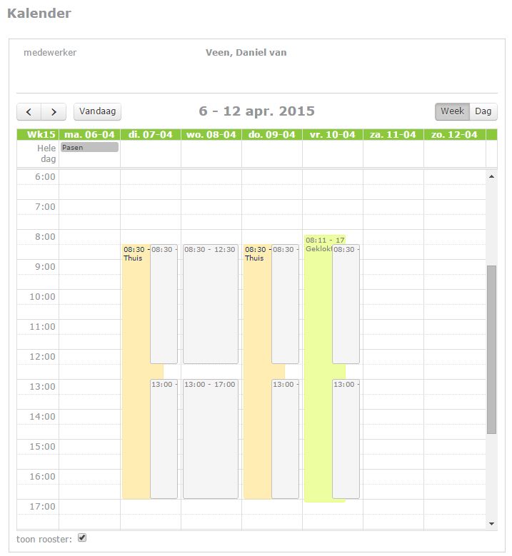 Tijdregistratie kalender overzicht – Vrijedagen Support