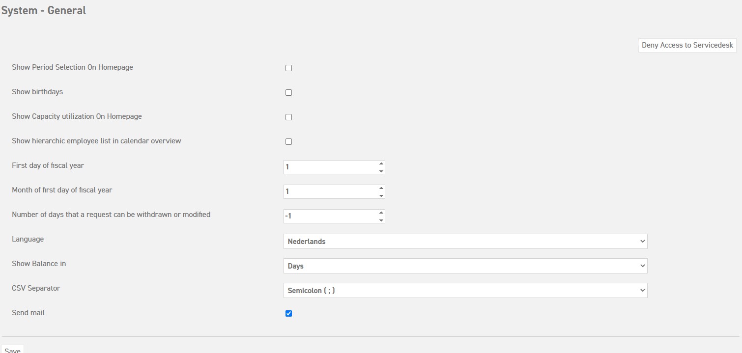 System settings: General options – Leavedays Support