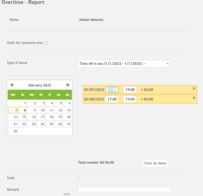 State and assess overtime – Leavedays Support