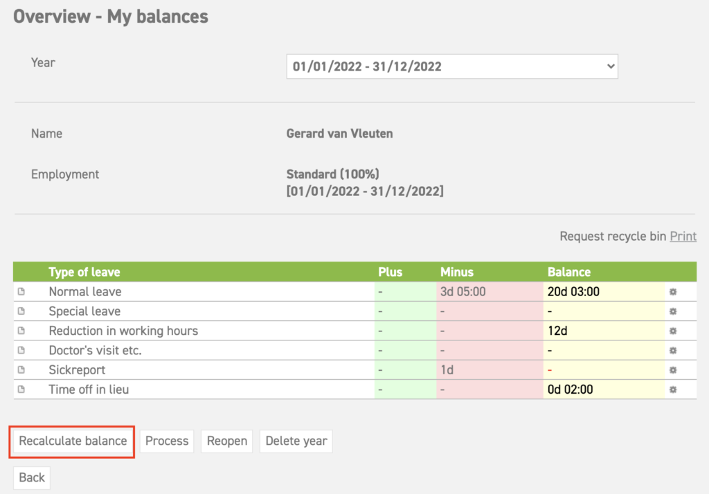 Recalculate balance – Leavedays Support