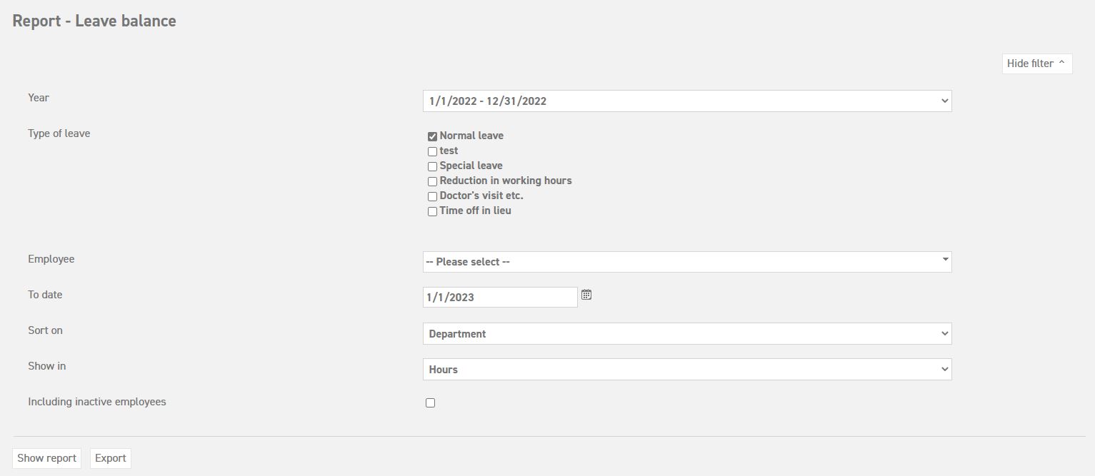 Report: Leave balance – Leavedays Support