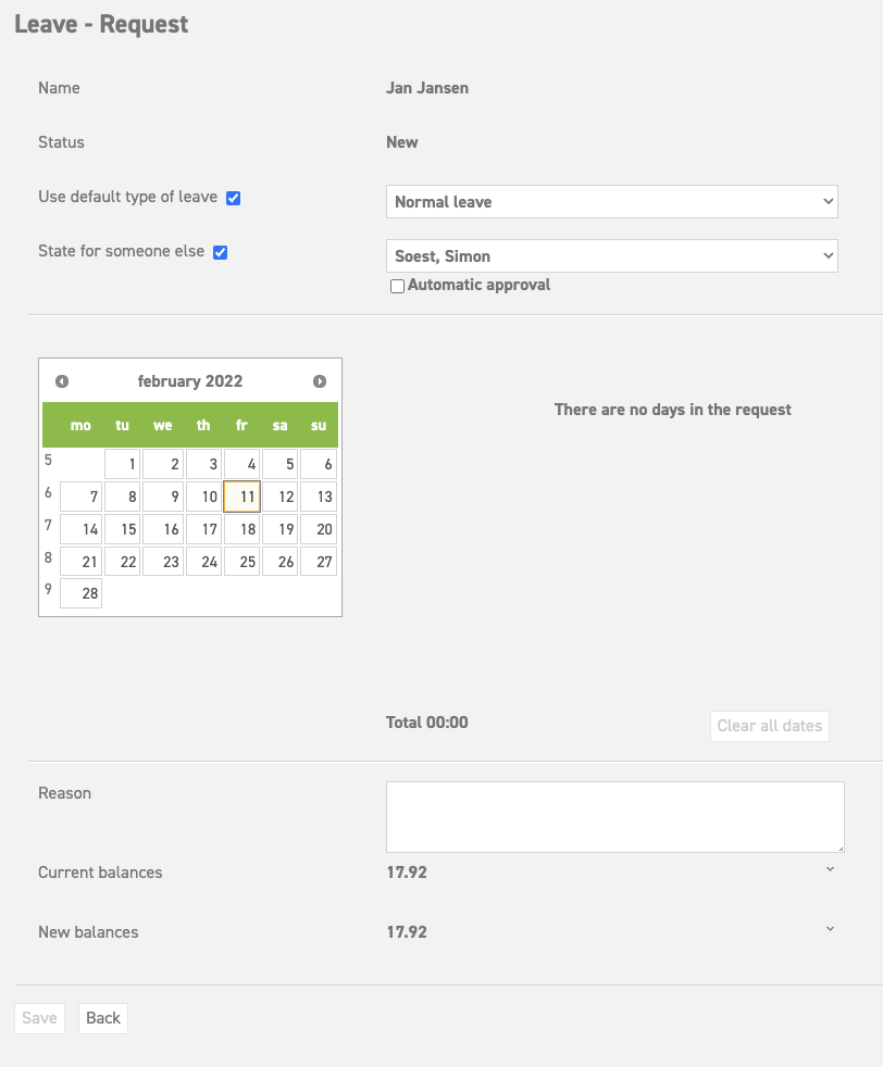 Enter leave days for employees – Leavedays Support